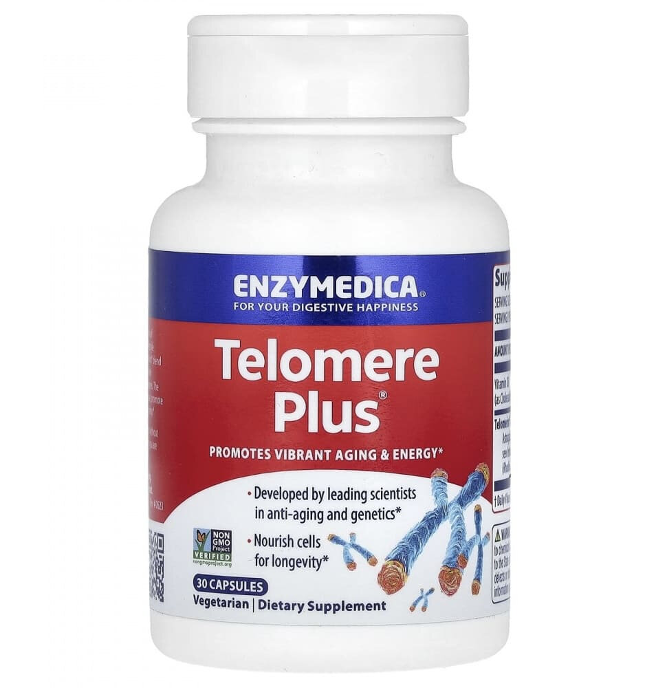 Enzymedica Telomere Plus Promotes Vibrant Aging and Energy, Ферменты теломеры плюс 30 капсул