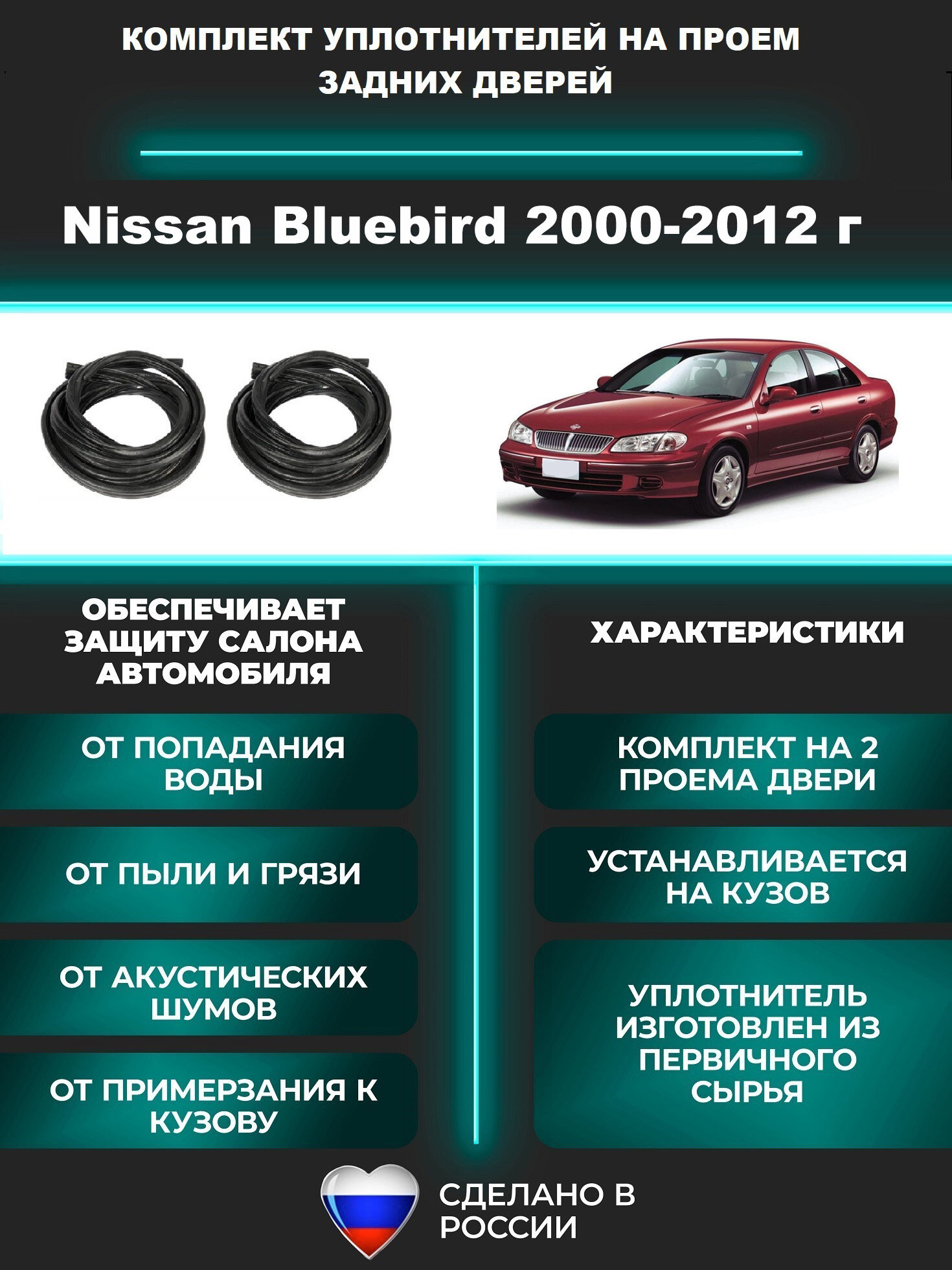 Комплект уплотнителей проема задних дверей на Nissan Bluebird 2000-2012 г / уплотнитель для Ниссан Блюберд седан