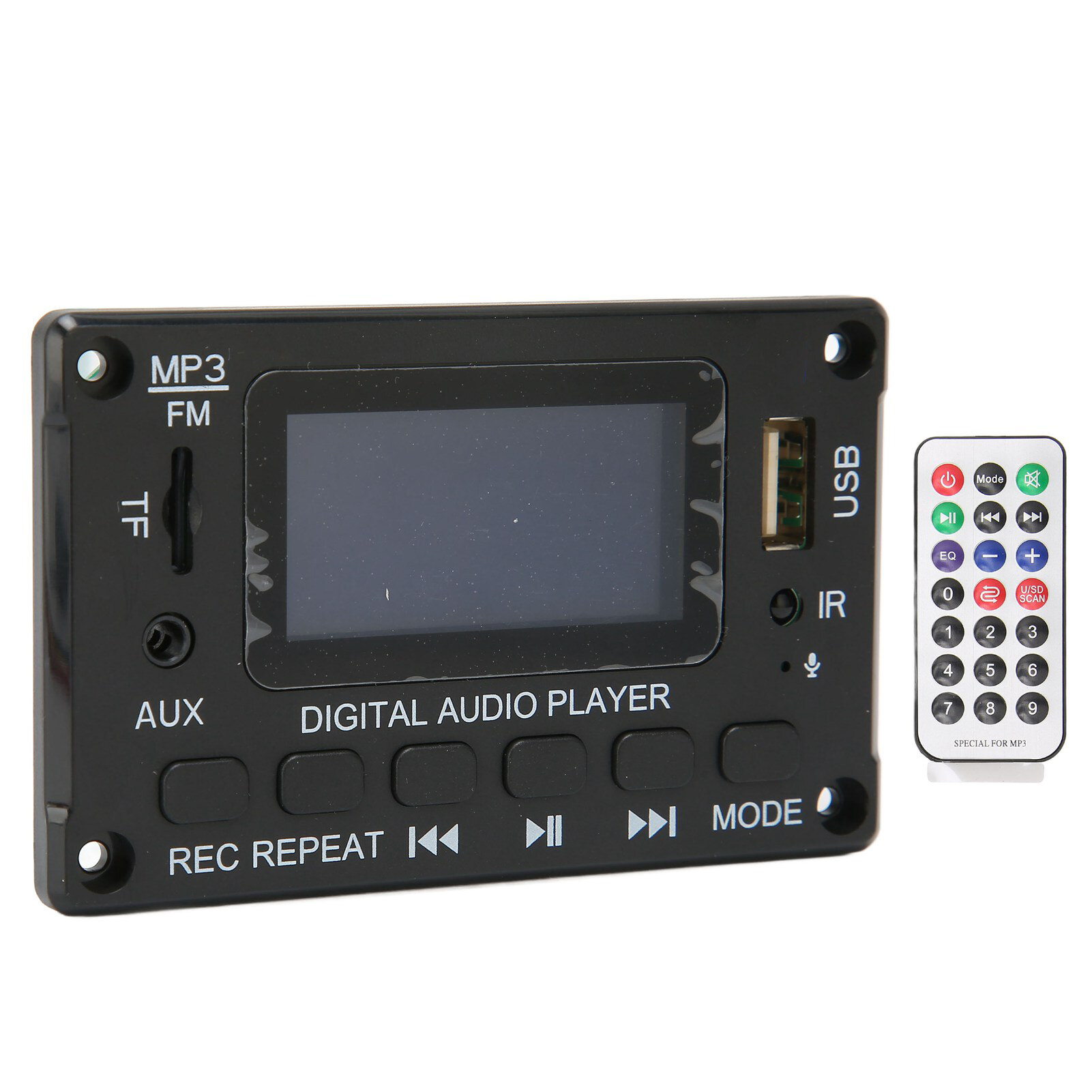 Decoding Board LCD Screen для автомобиля, Многофункциональная автомобильная MP3-декодерная плата, с USB и слотами для карты памяти, поддерживает APE FLAC WAV WMA MP3, FM-радио 87.5~108MHz, PCB-материал, в комплект входят 1 доска, 4 кабеля, 1