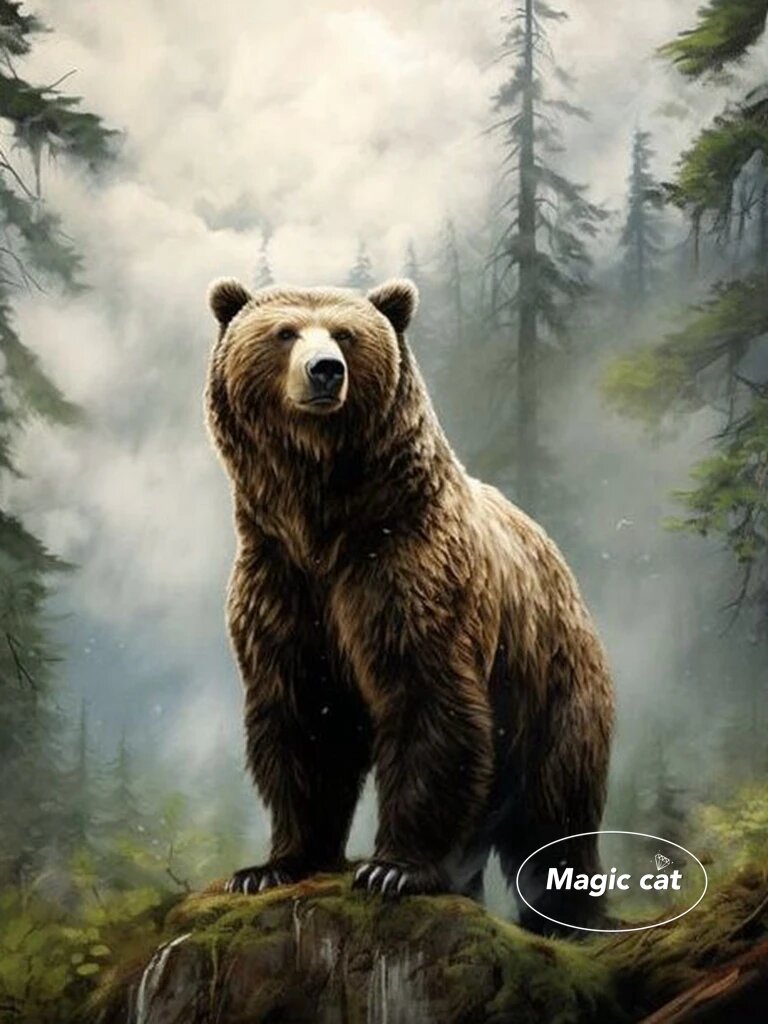 Картина алмазной мозаикой на подрамнике "Бурый медведь" круглые бриллианты 40х50см