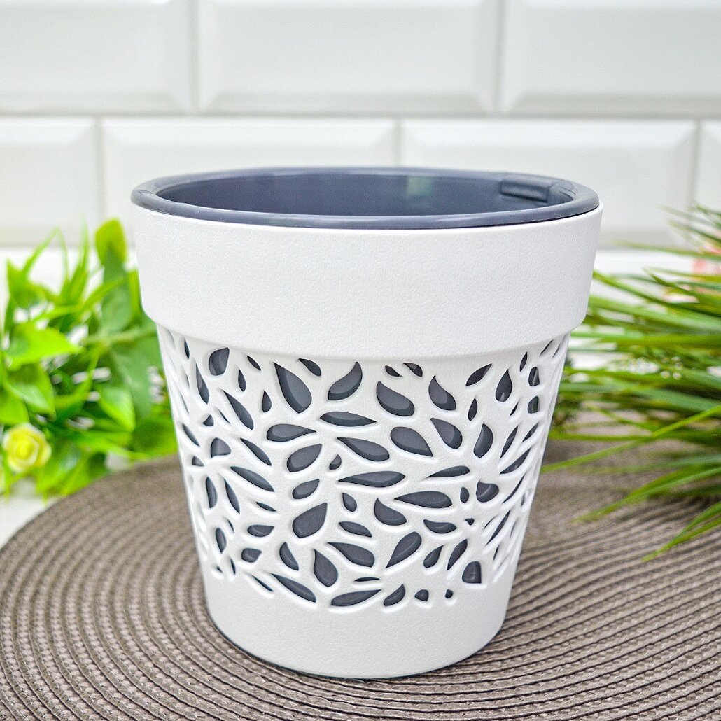 Кашпо пластиковое «Блоссом» 1,5л, антрацит/белый, узорчатое, долговечное