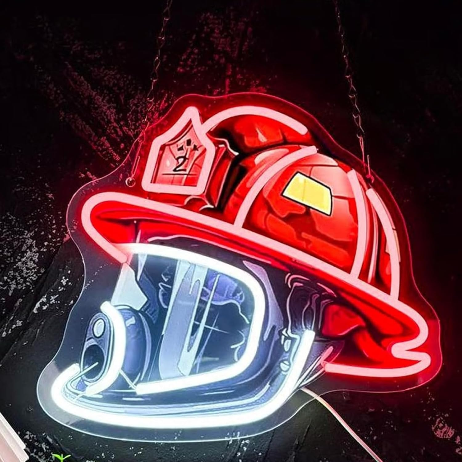 Неоновая вывеска "Firefighter Helmet", для декора пожарной станции