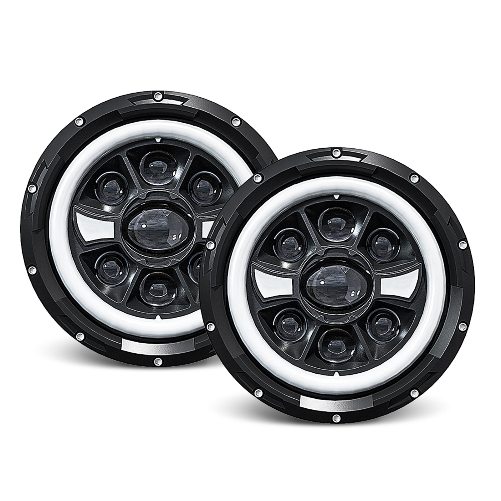 Фара LED круглая 7 дюймов с дальним/ближним лучом, дневным ходовым огнем и желтым поворотным сигналом для автомобилей и мотоциклов, водонепроницаемая IP67, 2 штуки, 6000K/3000K, H4, 9-30V, 200W/20000LM (), 140W/14000LM ()