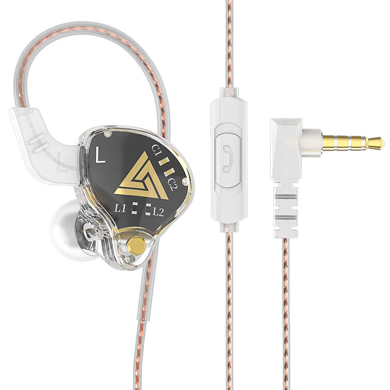 QKZ In-ear Wired Earphones Monitor Headphones HIFI Dynamic Earphone Line Control 3.5mm Interface 10mm Dynamic Unit OFC Double-wire 120cm Cable Black Red 1 Earphone 3 Pairs Earmuffs