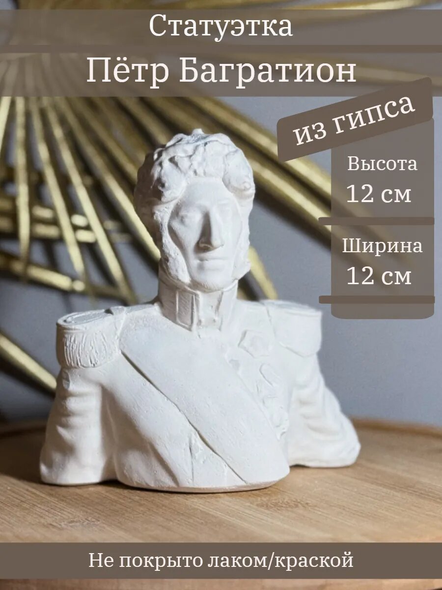 Статуэтка Князь Пётр Багратион, 12 см декоративный бюст из гипса без окрашивания