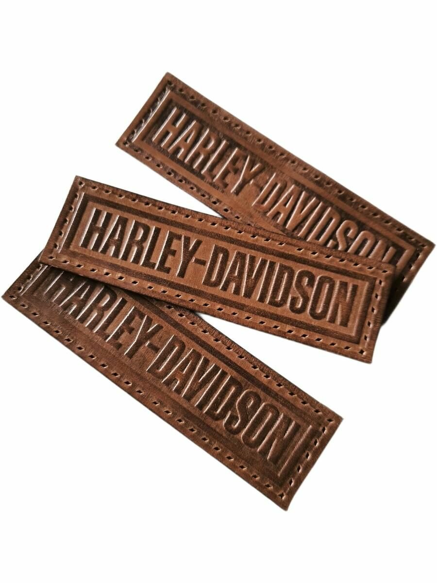 Нашивка "Harley-Davidson", кожа с тиснением, ручная работа, 12 см x 3,6 см