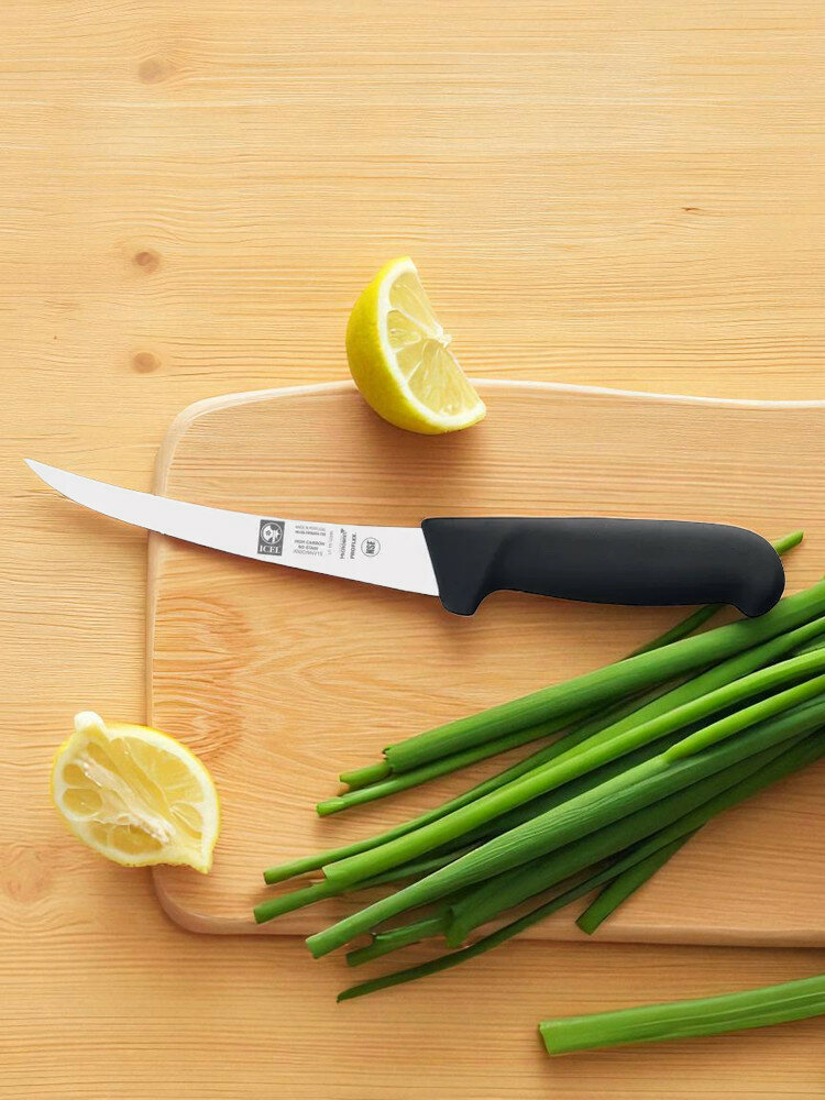 Нож обвалочный 150/290 мм. изогнутый (узкое полугибкое лезвие) черный SAFE Icel