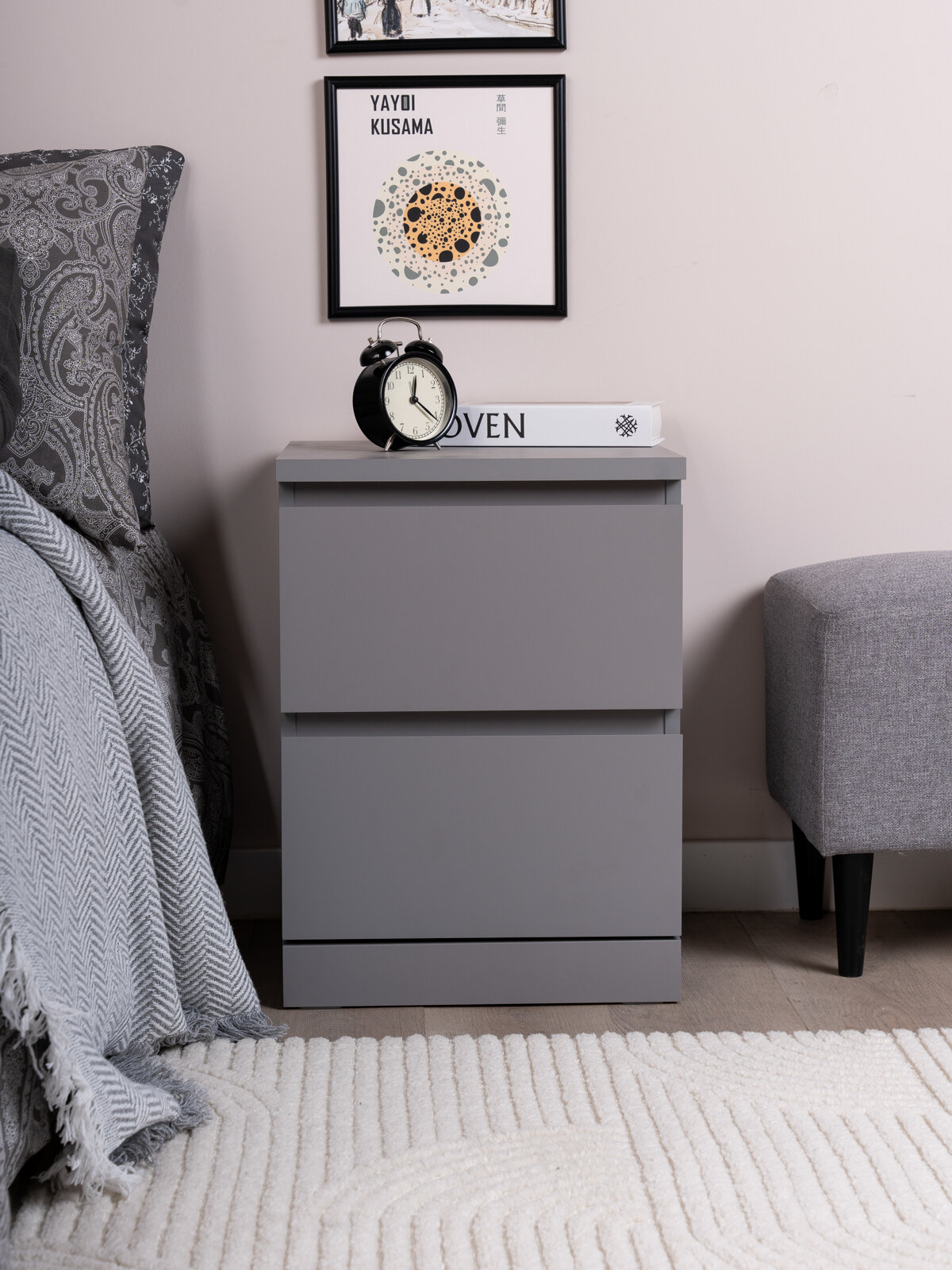 Тумба прикроватная для спальни с ящиками, 40х40х55 см, эмаль, серый Гуд Лакк Варма