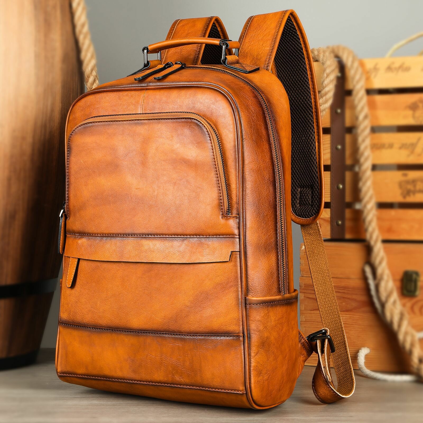 Европейский и американский ретро кожаный рюкзак Crazy Horse, мужской дорожный рюкзак из натуральной кожи, большая вместительная дорожная сумка из воловьей кожи для мужчин, false