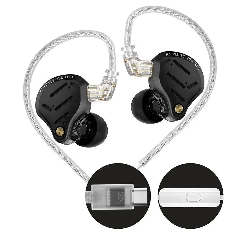 KZ Pisces 2DD наушники, Standard type-c mic, черные