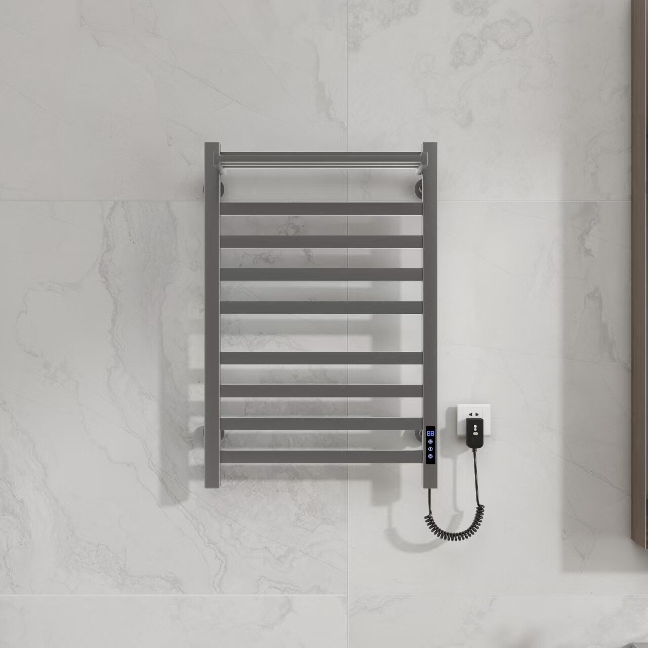 Космический алюминиевый умный электрический подогреваемый полотенцесушитель с постоянной температурой, вращающаяся стойка для хранения из нержавеющей стали без сверления