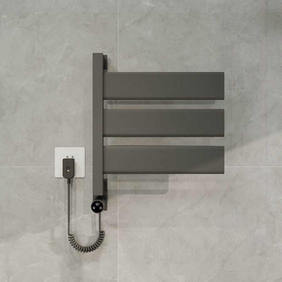 Космический алюминиевый умный электрический подогреваемый полотенцесушитель с постоянной температурой, вращающаяся стойка для хранения из нержавеющей стали без сверления