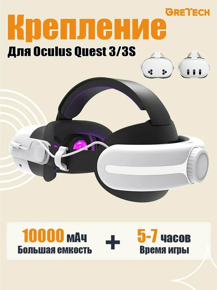 Крепление на голову для VR Oculus Quest 3/3s, VR-аксессуар, Встроенный аккумулятор емкостью 12000 мАч