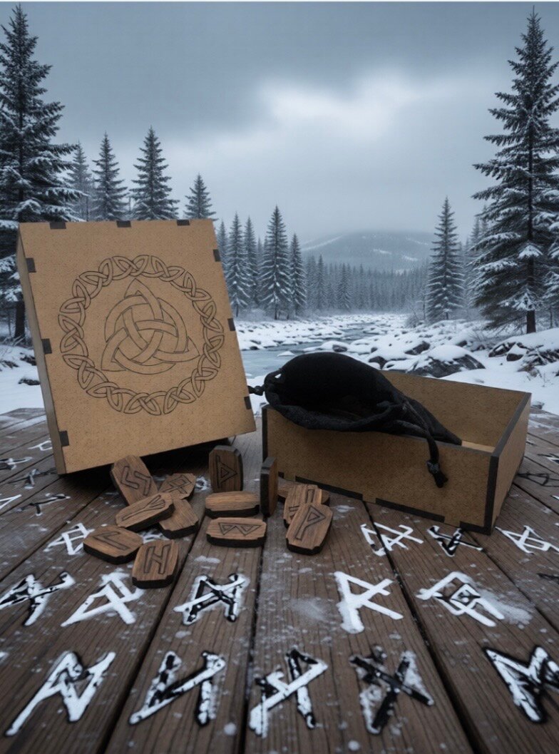 Руны для гадания Скандинавские , 25 шт, натуральный дуб, мешочек, кейс с описанием рун