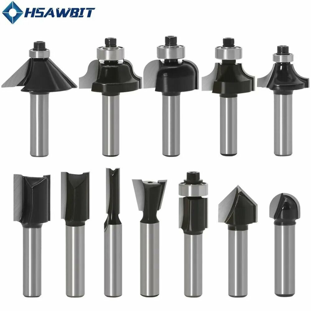 Набор Фрез по дереву, 12шт. хвостовик 8mm HSAWBIT. Фрезерный резак