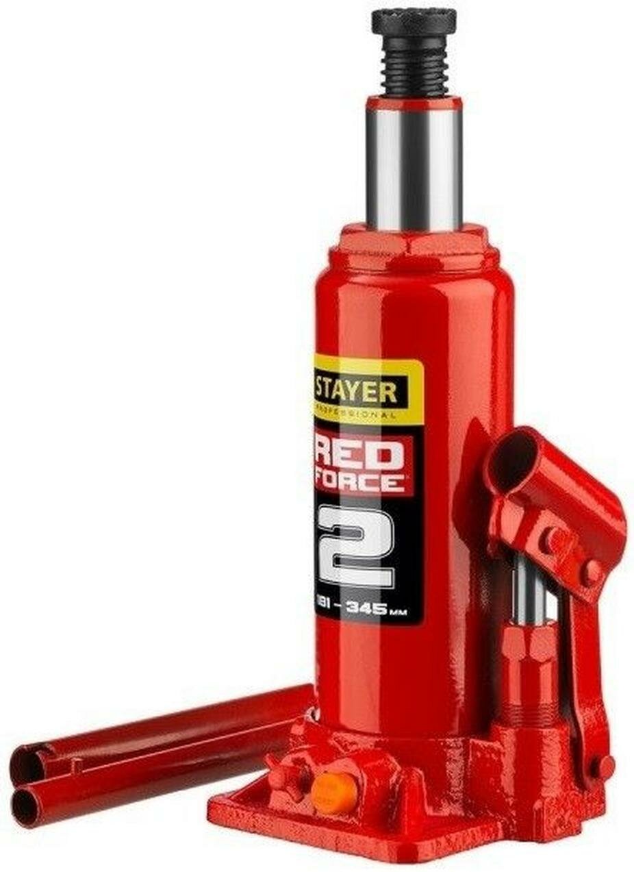 STAYER RED FORCE, 2т, 181-345 мм, Бутылочный гидравлический домкрат