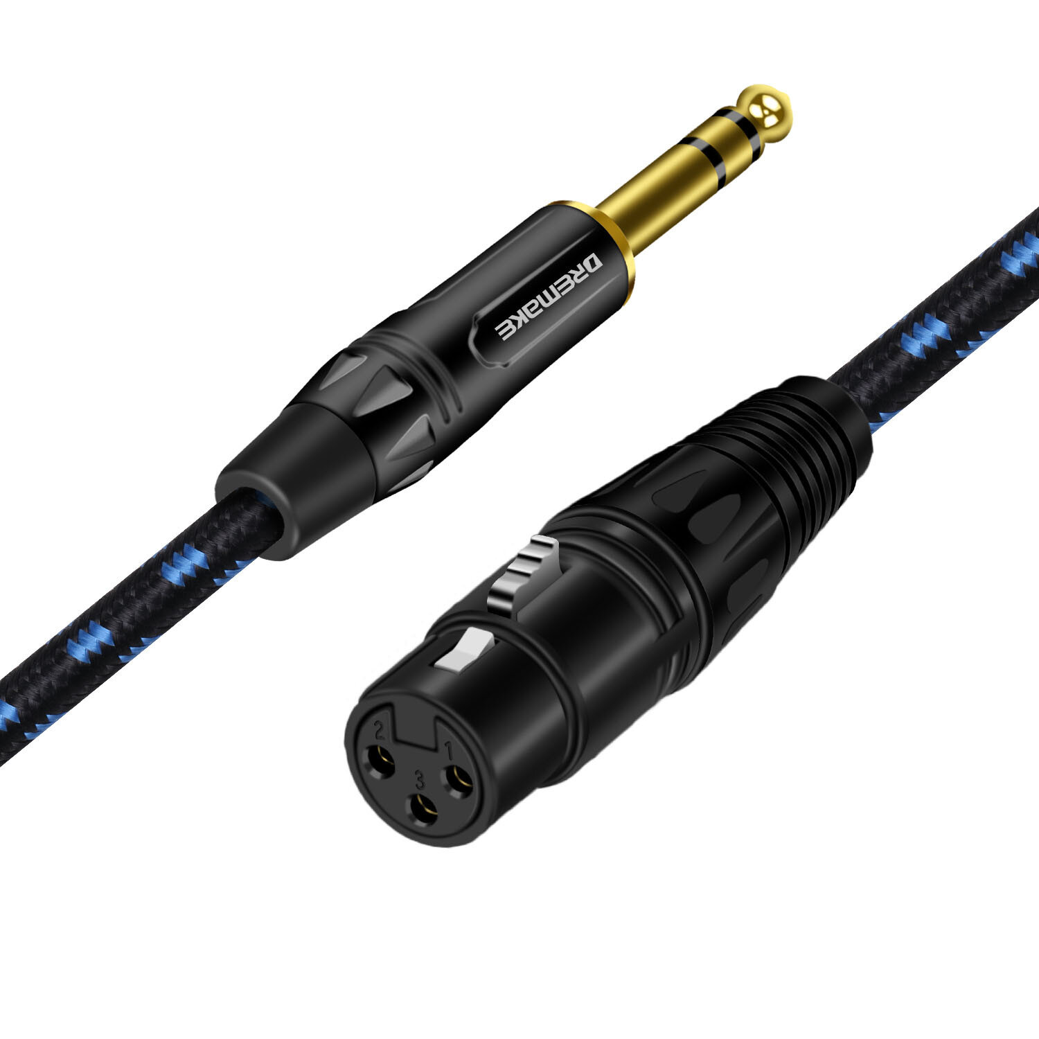 Балансный аудиокабель XLR (мама) - 1/4" TRS (папа) с позолоченными разъемами 24K, медный сердечник, толщина 6.0 мм, длина 6.1 м, цвет черный/синий