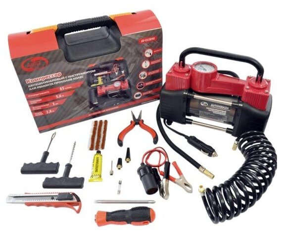 Автомобильный компрессор Autovirazh AV-010890, двухцилиндровый