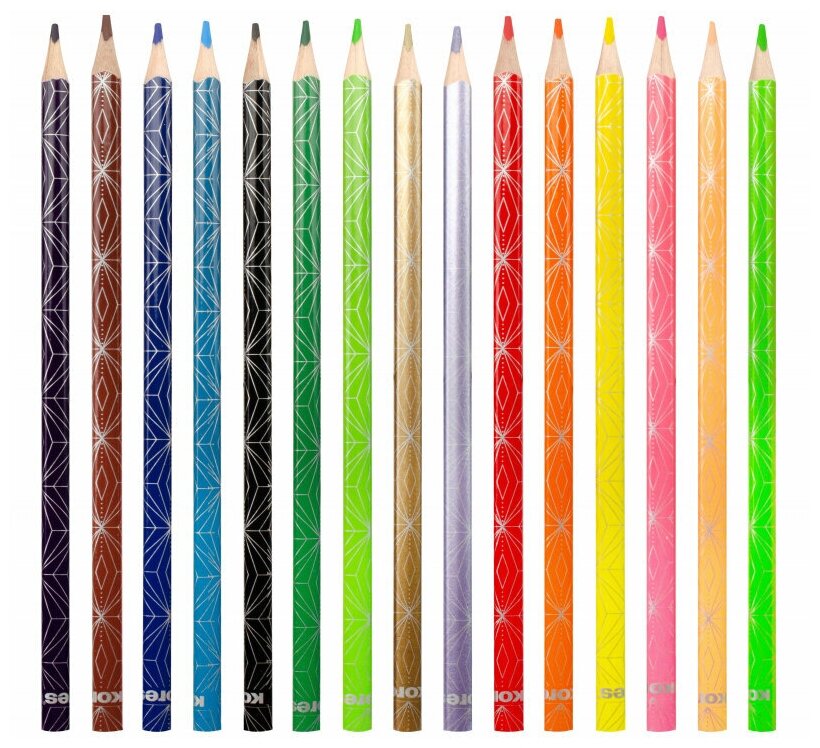 Карандаши цветные Kores Kolores Style, 15 цветов, трехгранные, 93310