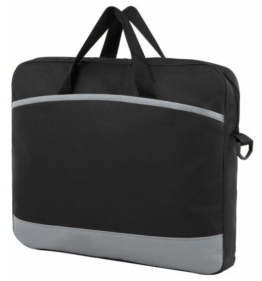 Сумка деловая Staff для документов "Manager" на молнии с карманом, полиэстер, черно-серый, 37х32х5см, 270836