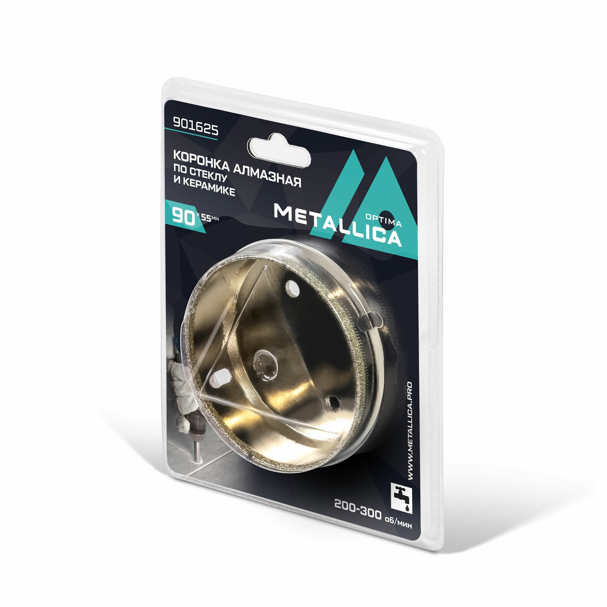 Коронка алмазная METALLICA Optima 90x55 мм, #80, по стеклу, плитке, 1 шт, в блистере.