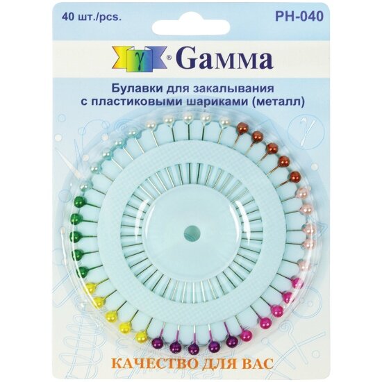 Булавки Gamma для закалывания "ромашка" стальные, 40 шт, длина 37 мм, , PH-040