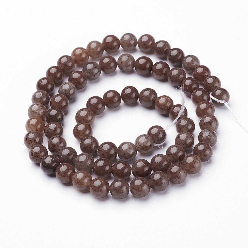 Бусины каменные, авантюрин, серо-коричневый, 6мм, 58 шт, низка