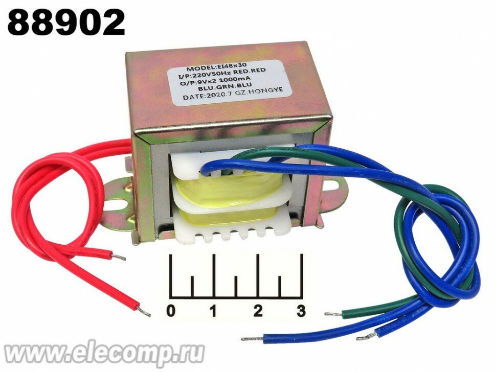 Трансформатор 2*9V 1A EI48*30 (S2113)