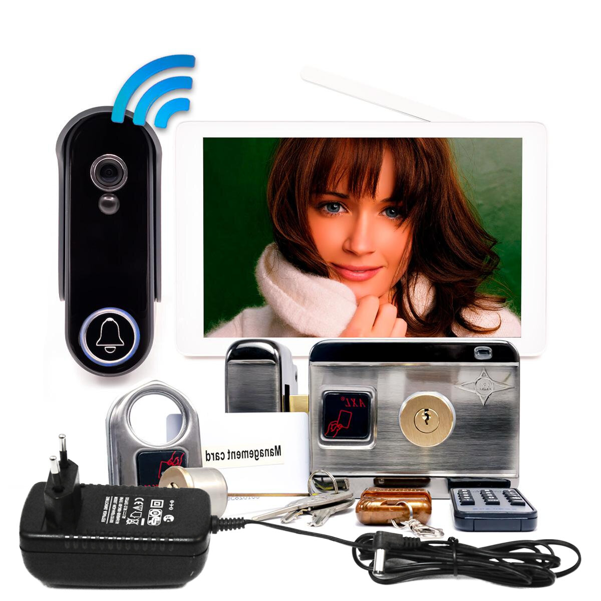 Радиоканальный аккумуляторный HD домофон TUYA и электромеханический замок AX066 - SkyNet 1100-Tuya (1+0+AX.066)-TFT (C76385EB) и беспроводная аккуму