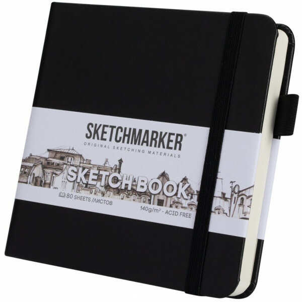 Блокнот для зарисовок Sketchmarker 140г/кв. м 12*12см, 80л, твердая обложка, черный