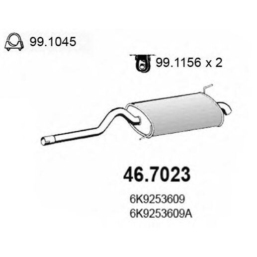 Глушитель выхлопных газов конечный, ASSO 46.7023 (1 шт.)
