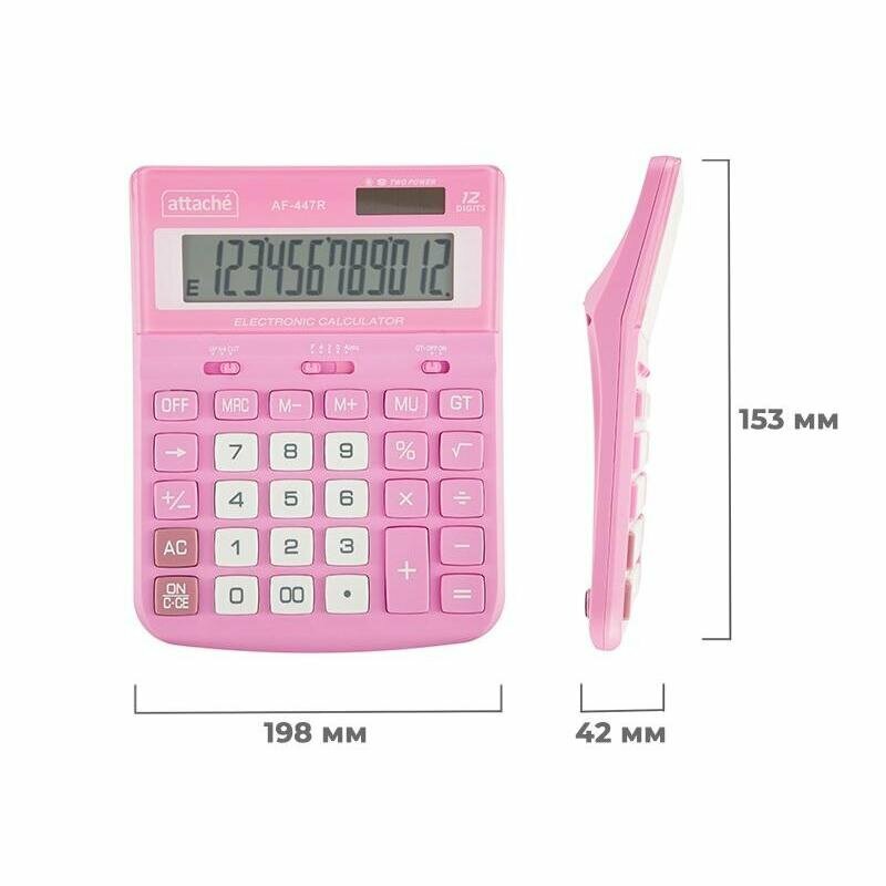 Калькулятор настольный Attache AF-447R 12-разрядный розовый/белый 198x153x42 мм, 1779803