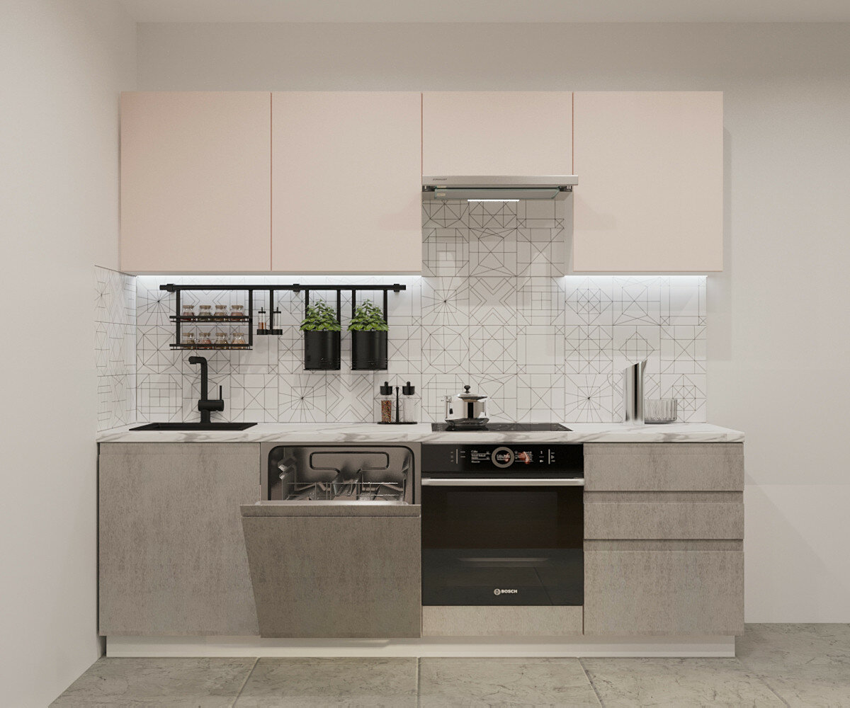 Кухонный гарнитур Фарфор Бетон светлый Лайн 2400 мм