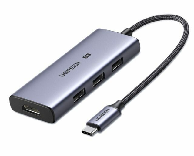 Адаптер UGREEN CM500 (50629) USB-C to 3×USB 3.0+HDMI Multifunction Adapter (8K@30Hz) Цвет: серый
