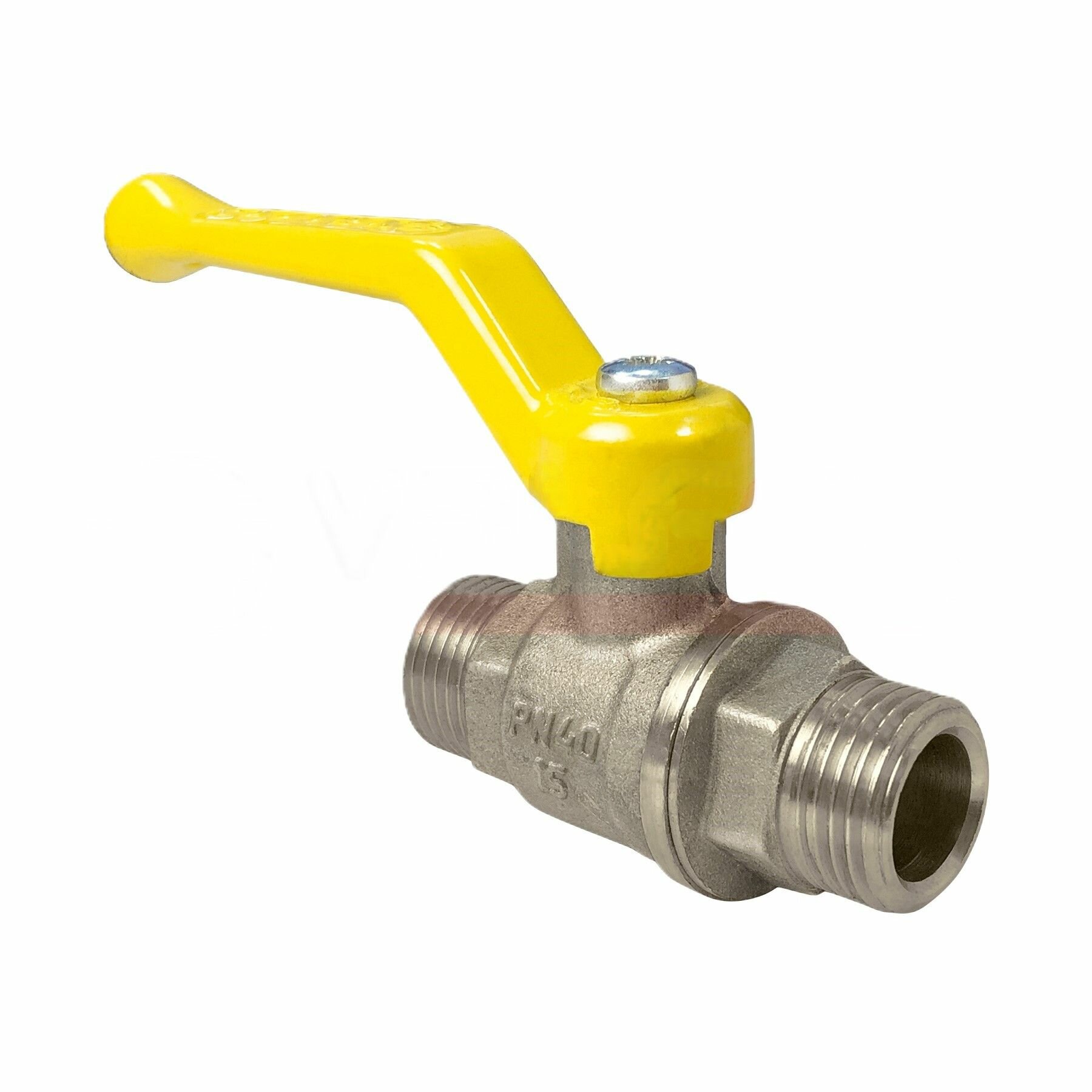 Кран шаровой латунь никель газ 11Б27фтМ Ду 20 Ру40 НР рычаг желтый VALFEX VF.270. NR3.034. N/P59