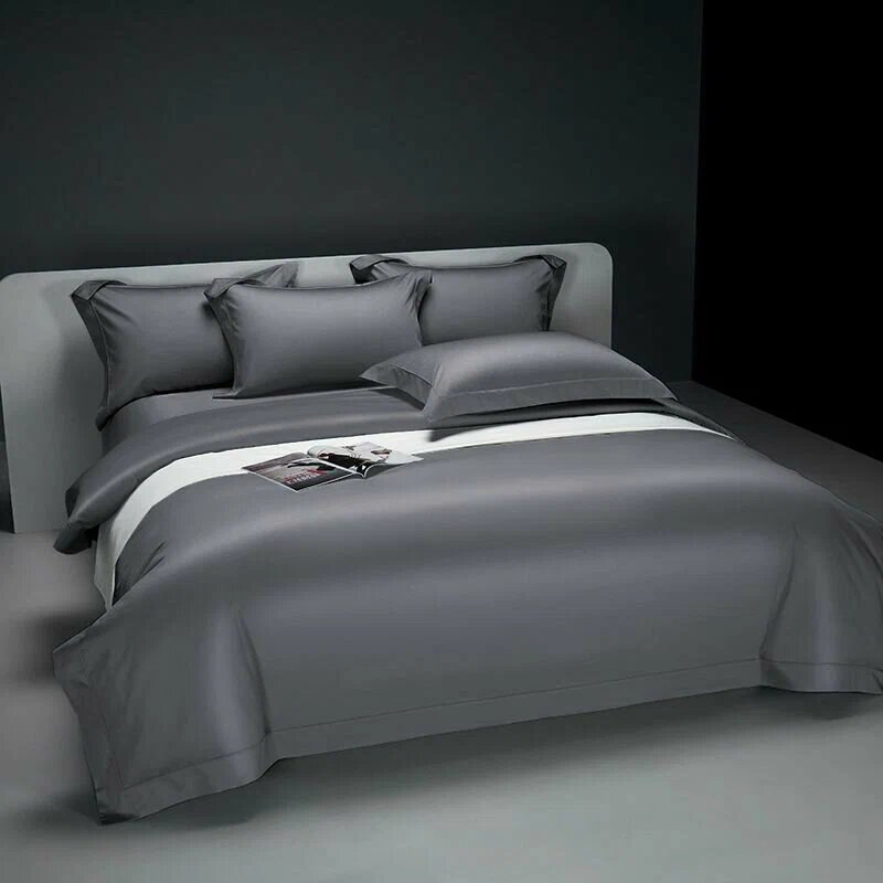 Комплект постельного белья Winni евро Бархатный Сатин - Темно-серый