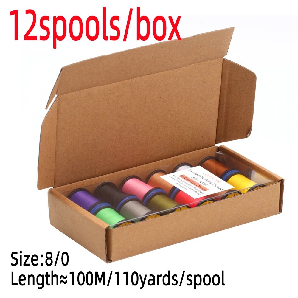Верх, 12 катушек, 8/0 витая нить для вязания мушек, высокопрочная нейлоновая линия, материал для вязания мушек для Нимфа, для сухих/влажных мушек форели