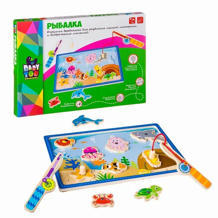 Настольная игра Bondibon магнитная деревянная Рыбалка