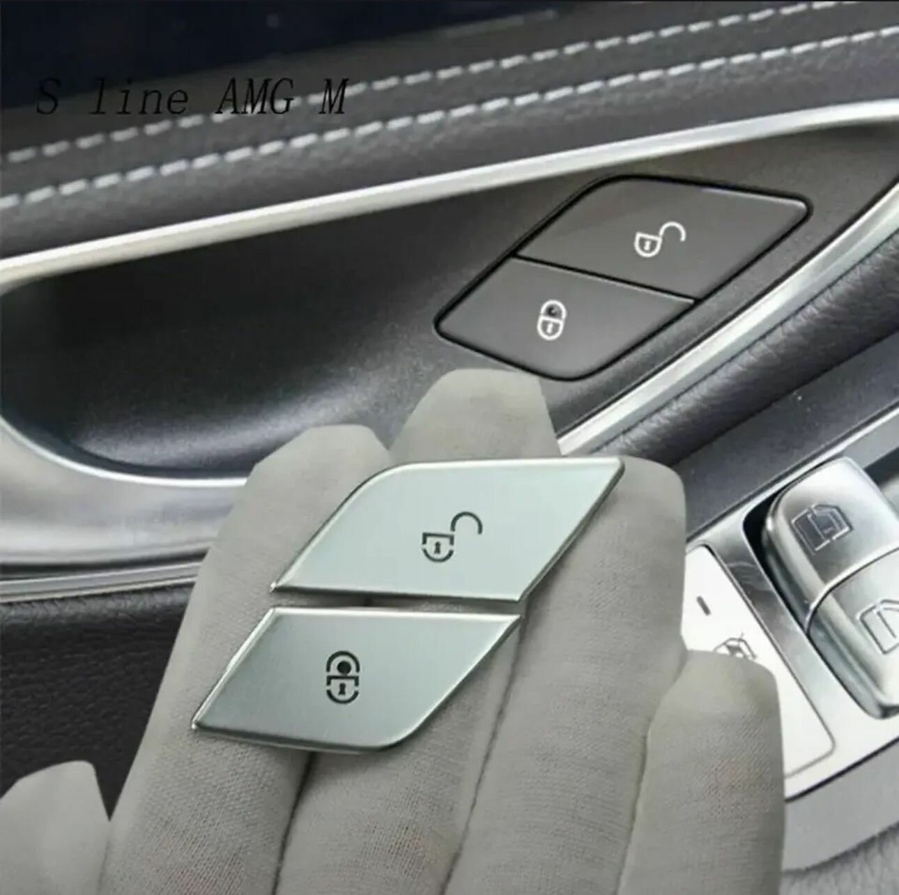 Накладки на кнопки Дверного Замка Mercedes C, E, GLC class; w205, w213, x253 (Левая Дверь)