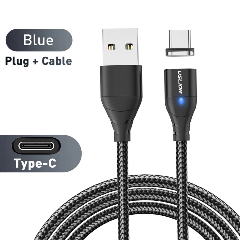 USLION 5A Магнитный кабель Micro USB Type C Быстрая зарядка телефона Провод for 2m, Black for Type C