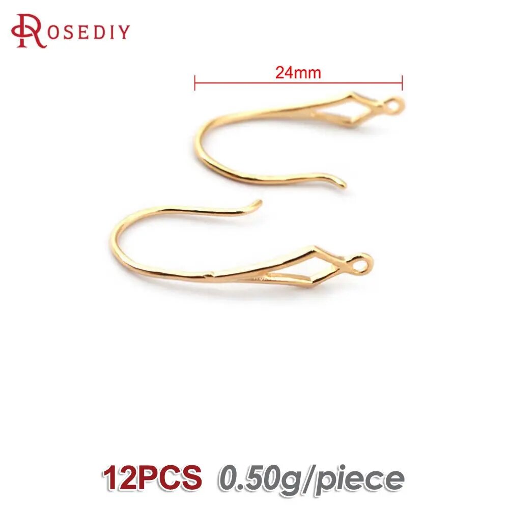 Крючки для сережек Rosediy 24мм, 18K Gold Color, 12шт