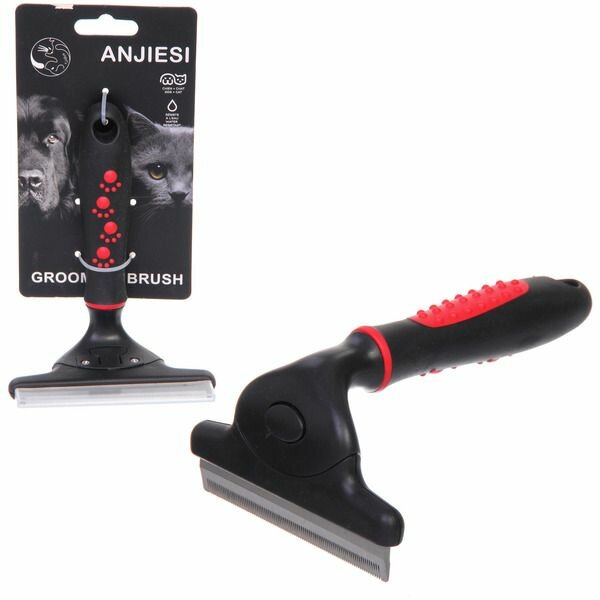 Фурминатор для собак и кошек с кнопкой самоочистки "профф - МОЙ БРО", против линьки, для подшерстка, прорезиненная ручка