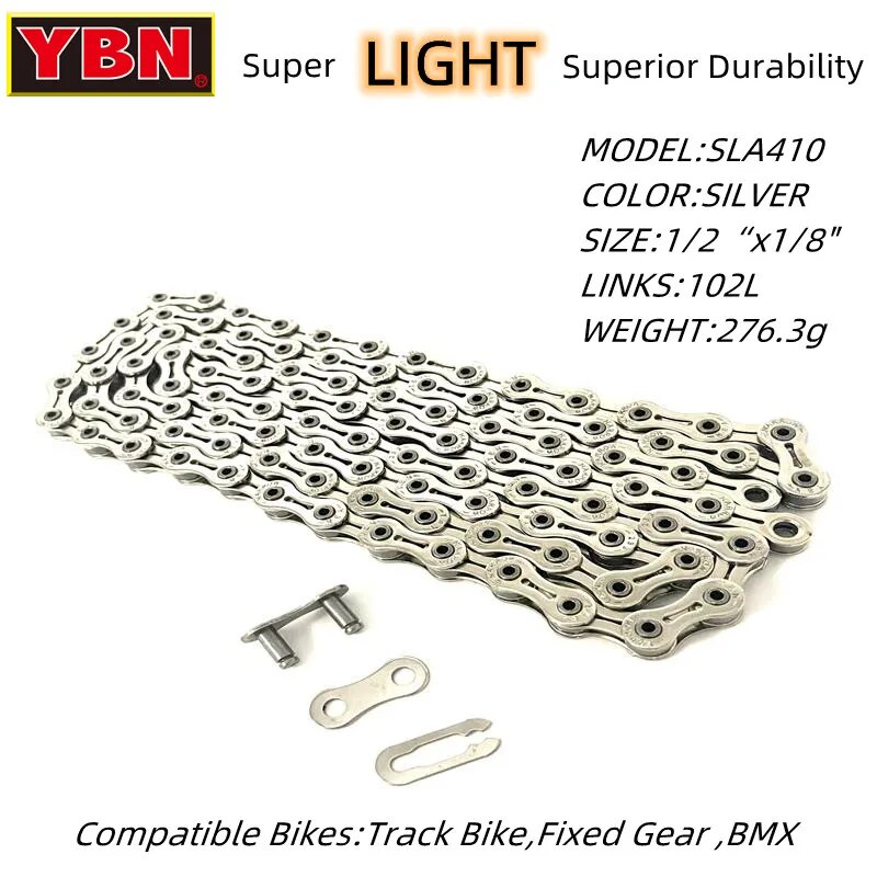 YBN BMX Single-цепь для скоростного велосипеда SLA410 Full Hollow 102L подходит для односкоростных велосипедов, таких как велосипеды с фиксированной передачей, трековые велосипеды