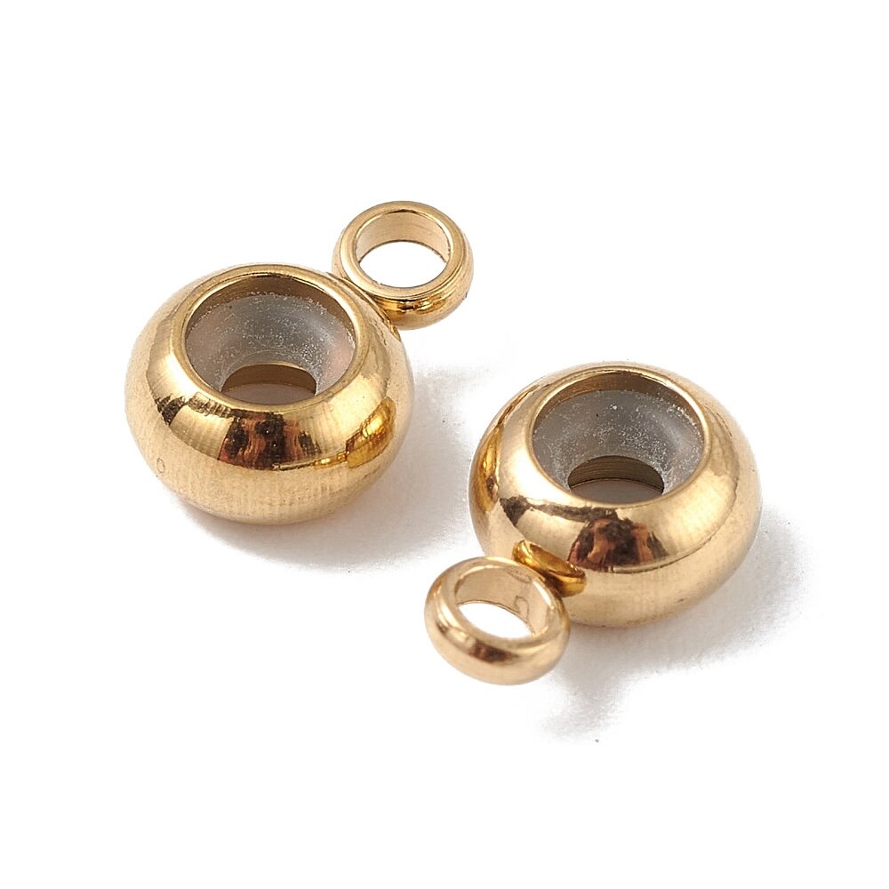 Держатель, 9х6х3.5мм, рондель гладкая, с резиновым стоппером, базовый материал - нержавеющая сталь, золотистого цвета, 2 шт.