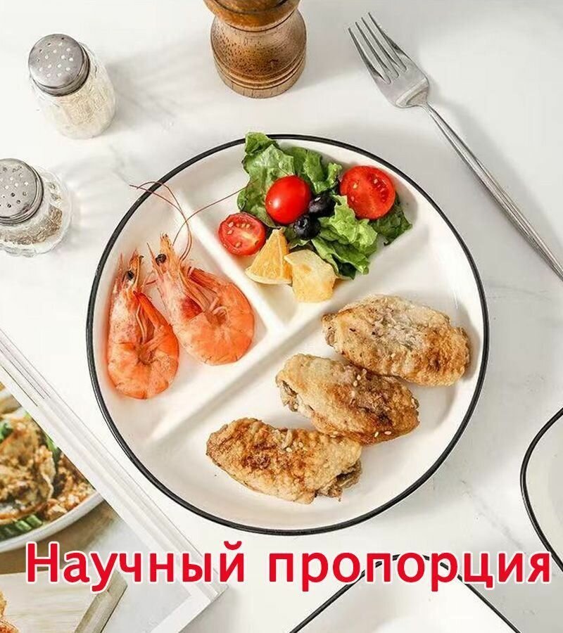 Керамическая тарелка для похудения 21 см контроль порций, стильный дизайн, подходит для микроволновки