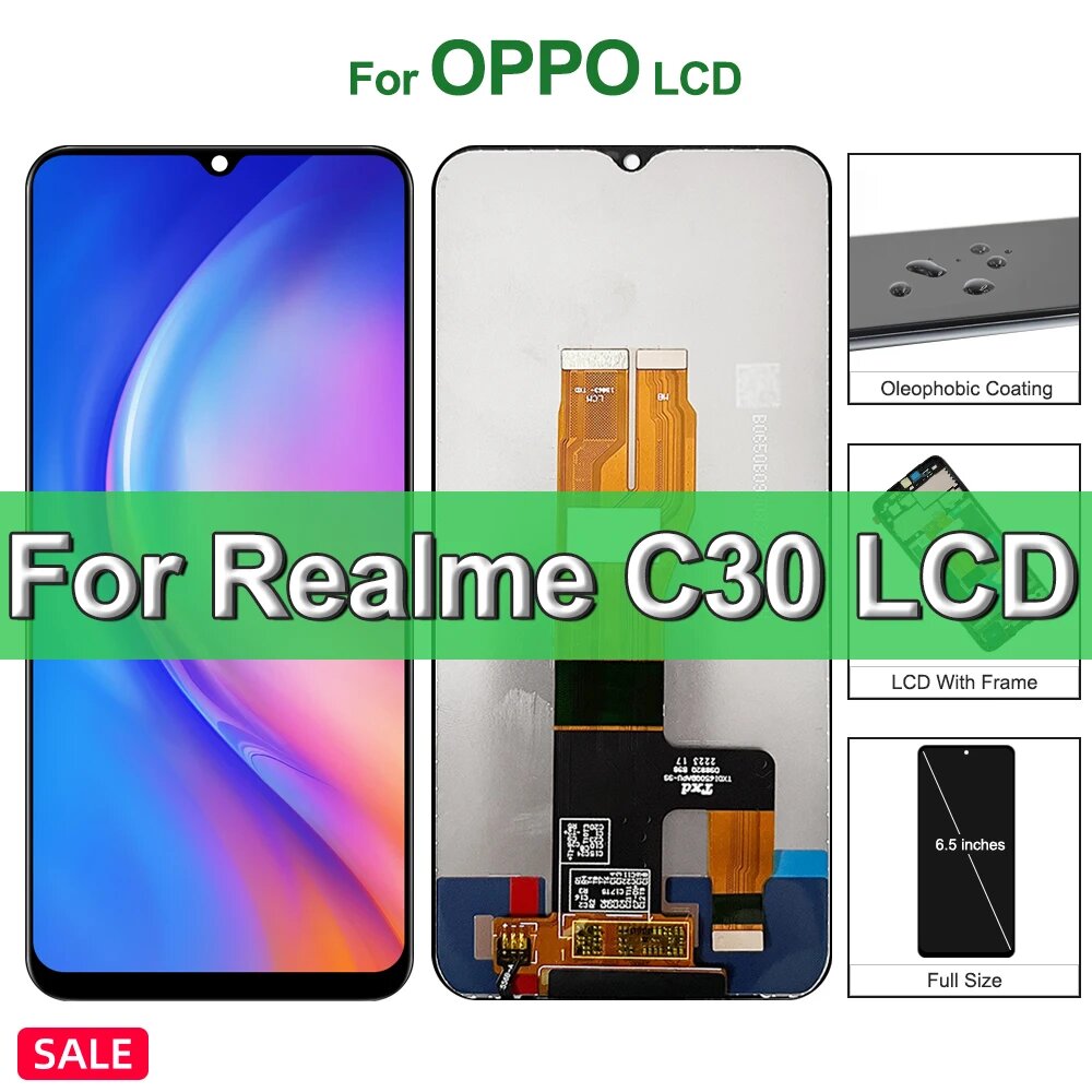 6,5 "для Oppo Realme C30 RMX3581, RMX3623 ЖК-дисплей с сенсорным экраном и рамкой, для Realme C30, замена ЖК-дисплея в сборе Black No Frame