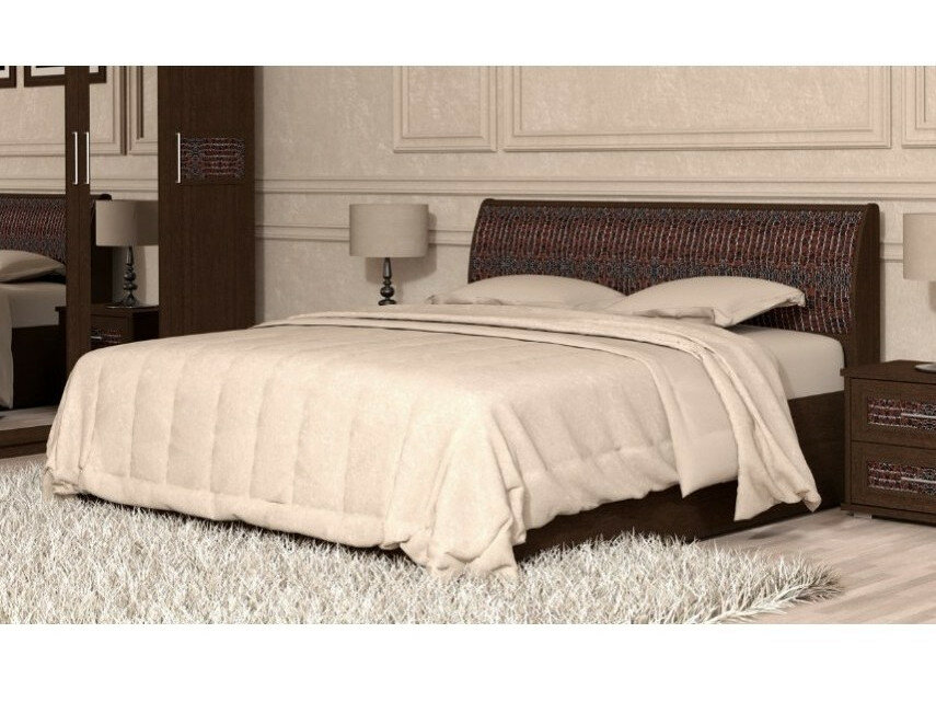 Кровать 160х200 с настилом ДСП в комплекте, Венге (вставки из экокожи)