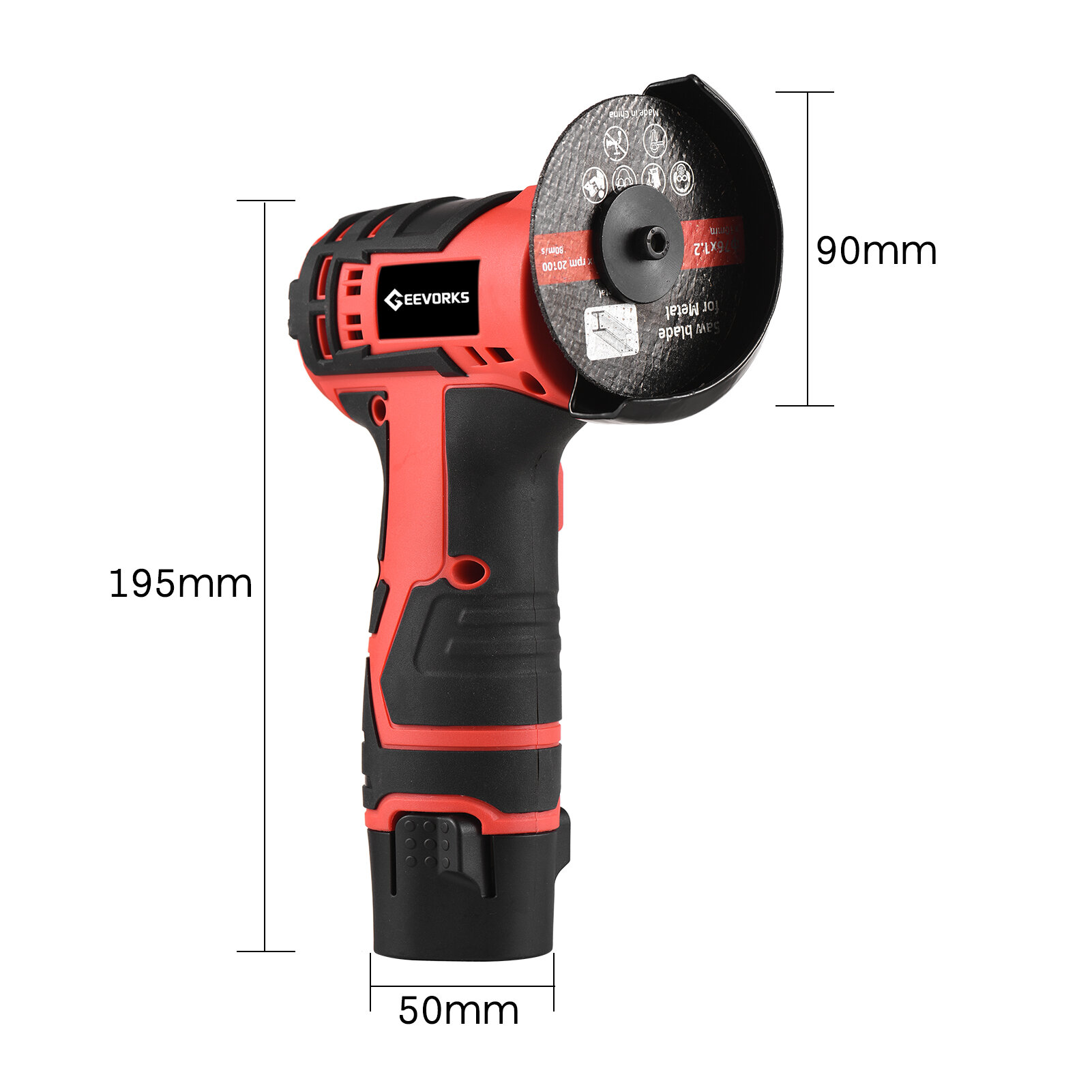 Аккумуляторная УШМ Geevorks 12В, 3 дюйма/76 мм, 2x2.0 Ач, легкая, с дисками
