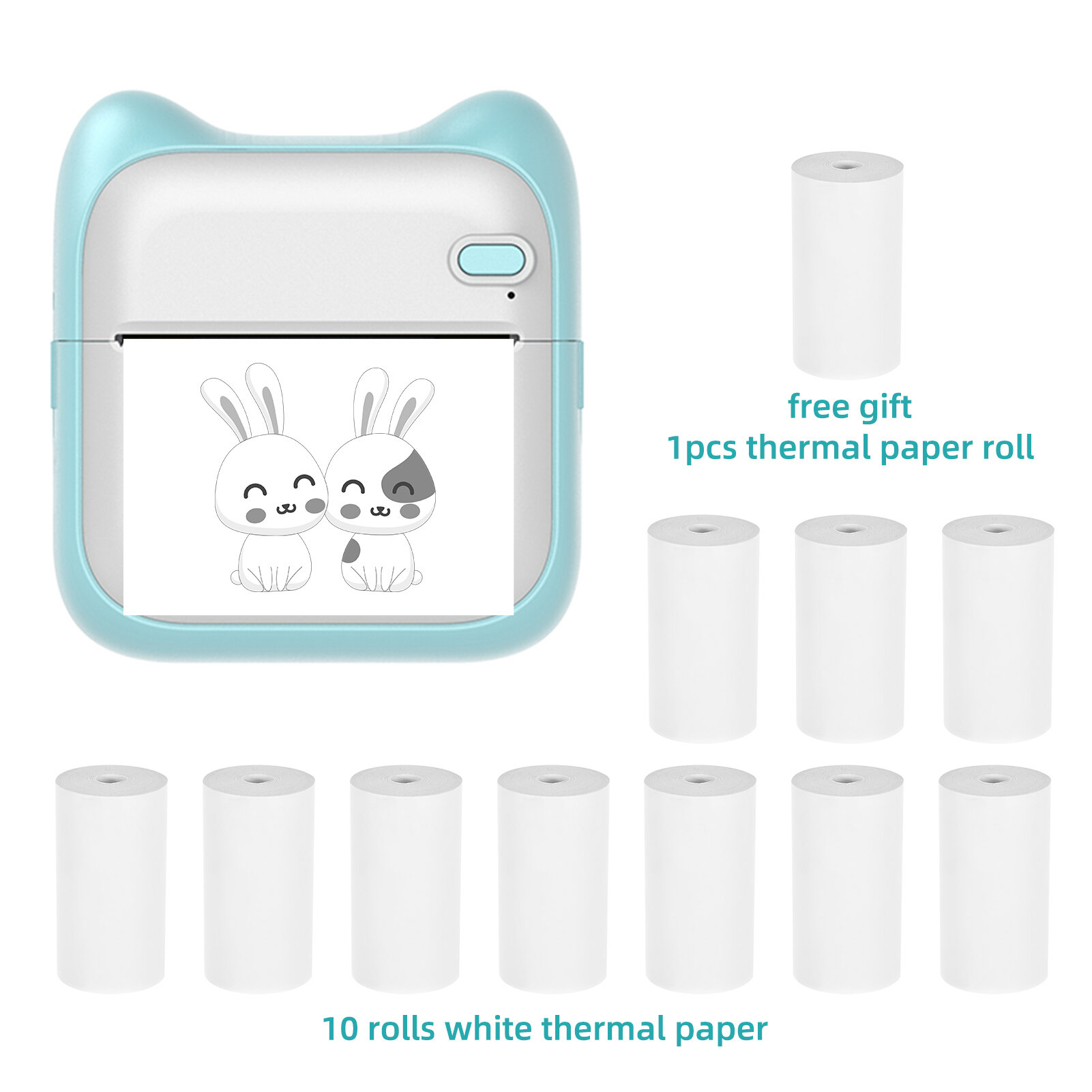 Mini Pocket Photo Printer Portable Thermal Printing Machine 203dpi Wireless BT Connection for Picture Lable DIY Handcraft List Meno Notes Journal Receipt Paper Instant Sticker with 11 Rolls 57*25mm Study Work Office Compatible Android iOS System