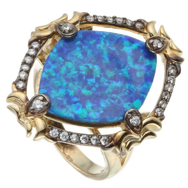 Кольцо, серебро, 925 проба, фианит, опал